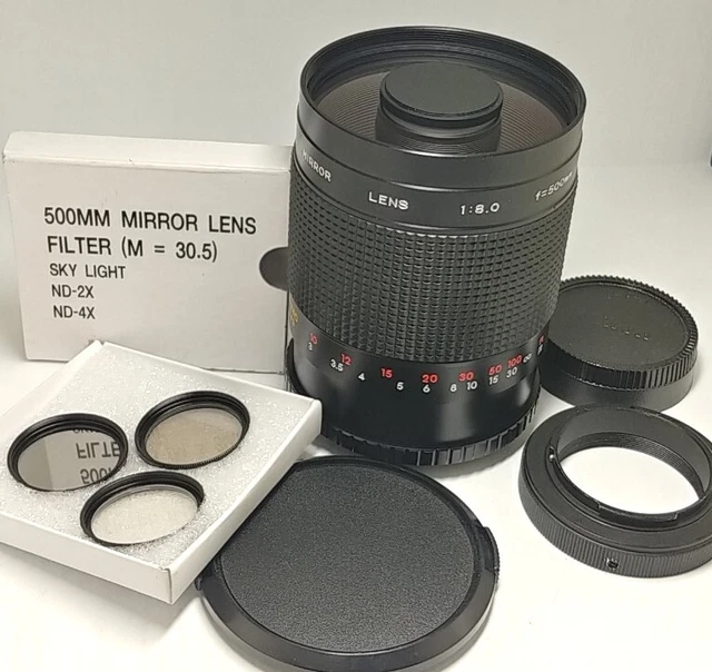 SAMYANG F/8.0 500MM T-Mount Mirror Lens w/ Nikon F Adapter & 3 Filters ...