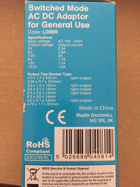 MAPLIN SWITCHED MODE AC/DC 6 Output Voltages Code L06BR £9.90 - PicClick UK