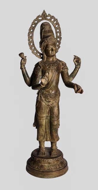 ANTIQUE THAI STYLE Bronze Standing Four Arm Vishnu Statue - Protector ...