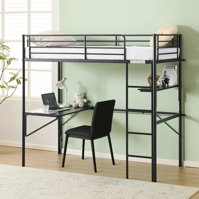 KIDS BUNK BEDS High Sleeper with Ladder Children Metal Bed Frame With ...
