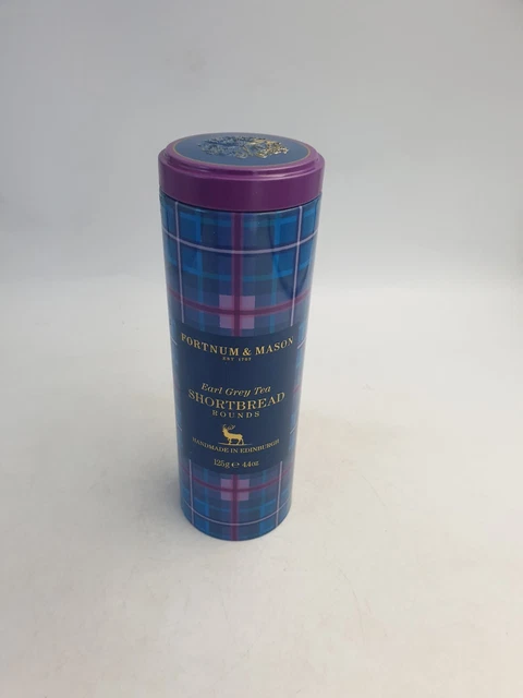 FORTNUM MASON CYLINDER Shaped Empty Shortbread Tin Purle Blue Tartan ...