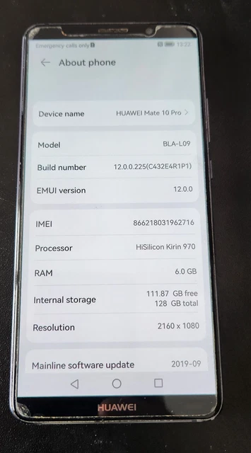 HUAWEI MATE 10 Pro BLA-L09 Single SIM 128GB 6GB RAM LTE EMUI 12 Grade A ...