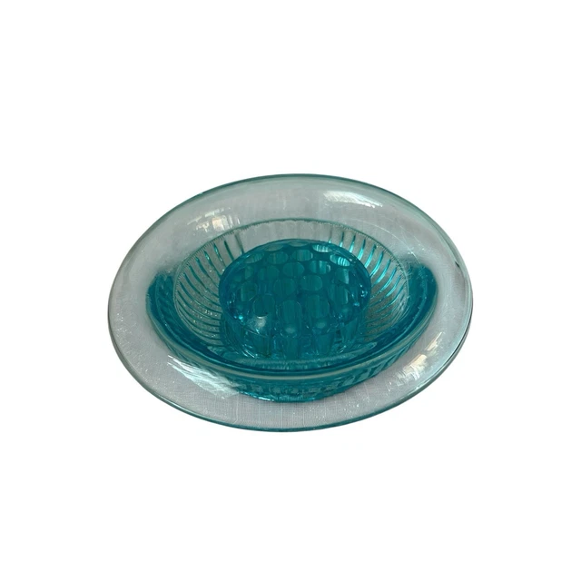 VINTAGE DAVIDSON ART Deco Turquoise Blue Glass Bowl & Original Frog ...