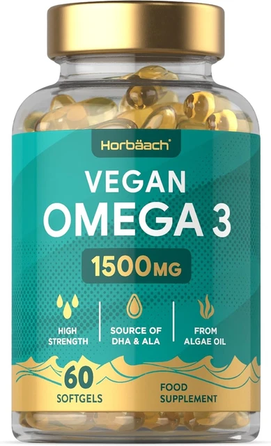 VEGAN OMEGA 3 Capsules 1500mg | 60 Count | High Strength Source of DHA ...