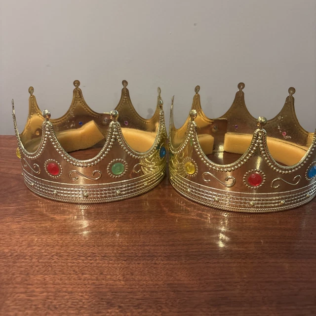 SET OF 2 King Queen Crowns- Faux Jewels - Plastic - Costume Accessory ...