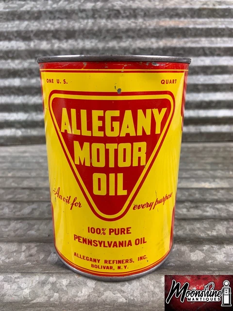 RARE FULL 1930’S ALLEGANY Motor Oil Can 1 qt. - Gas & Oil £240.28 ...