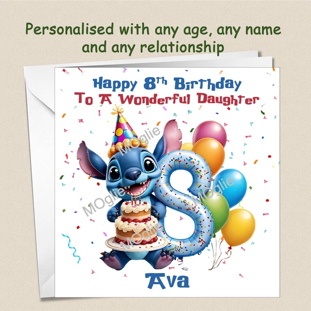 PERSONALISED 8TH BIRTHDAY Card Lilo and Stitch daughter granddaughter ...