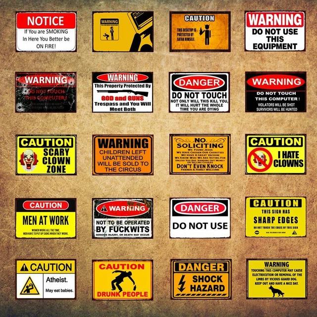 TIN SIGN WARNING Do Not Use Man Cave Metal Retro Signs Plaques Wall ...