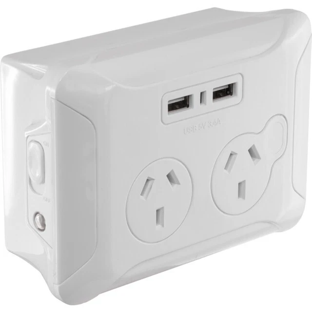 EVERSURE 2400W CLIP Cover Wall Plate w/ USB Double GPO Night Light AC ...
