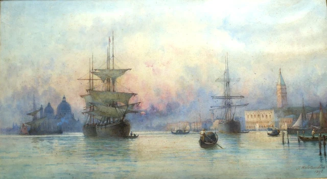 J HALE-SANDERS (XIX) V.Large Watercolour. Venice Sunset View With ...