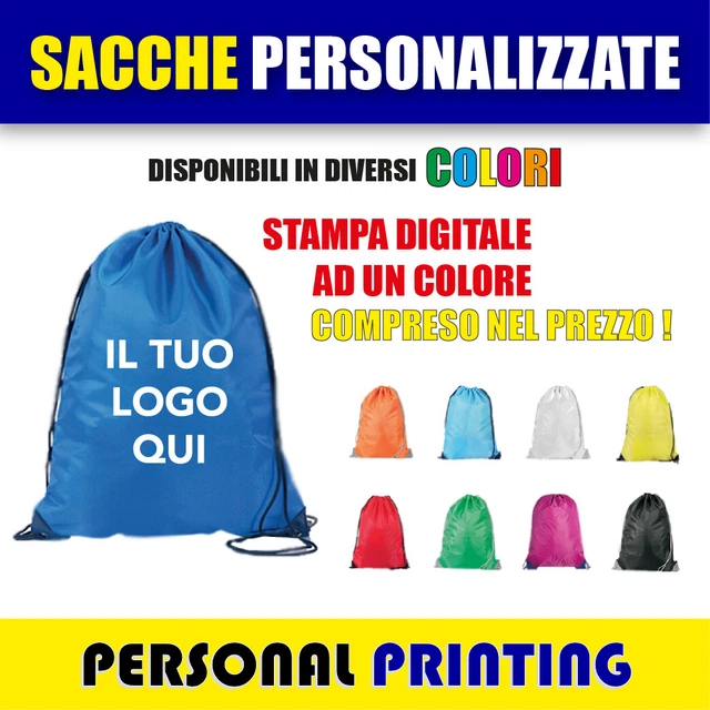 100 SACCHE PERSONALIZZATE CON LOGO sacca ZAINI gadget borsa ...