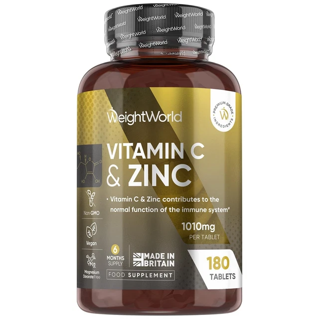 VITAMIN C AND Zinc Supplements 6 Months Supply 180 Tablets 1 per Day ...