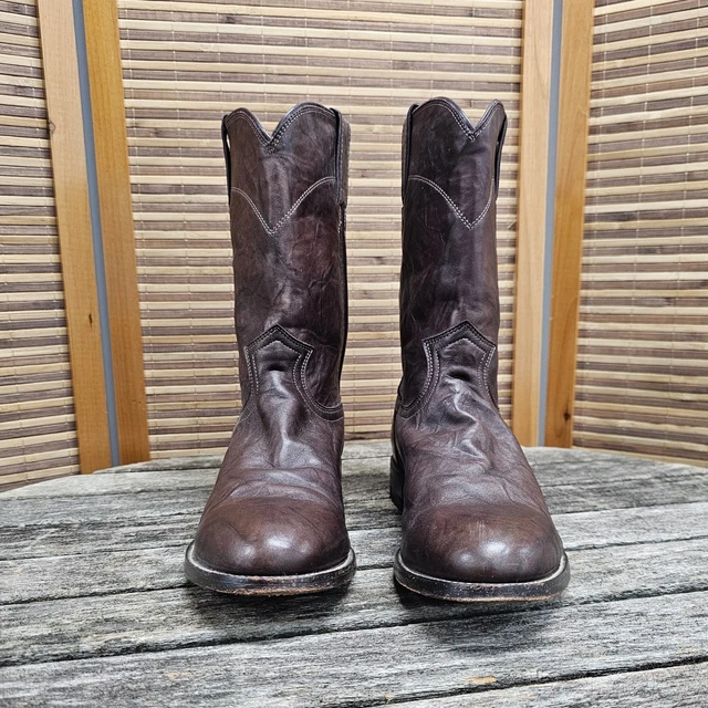 JUSTIN 3162 MEN'S Brown Leather Roper Western Cowboy Boots Round Toe 9D ...