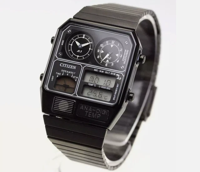CITIZEN ANA-DIGI TEMP JG2105-93E Black Men's Watch black Bracelet JAPAN ...