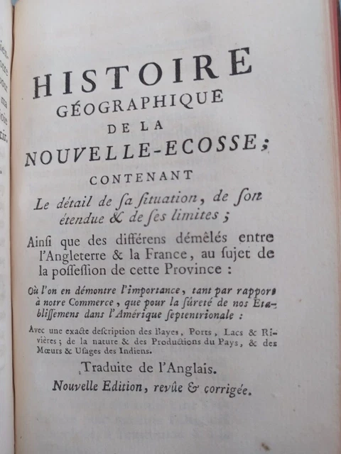 HISTOIRE GÉOGRAPHIQUE DE la Nouvelle-Ecosse - Acadie - Lafargue - 1765 ...