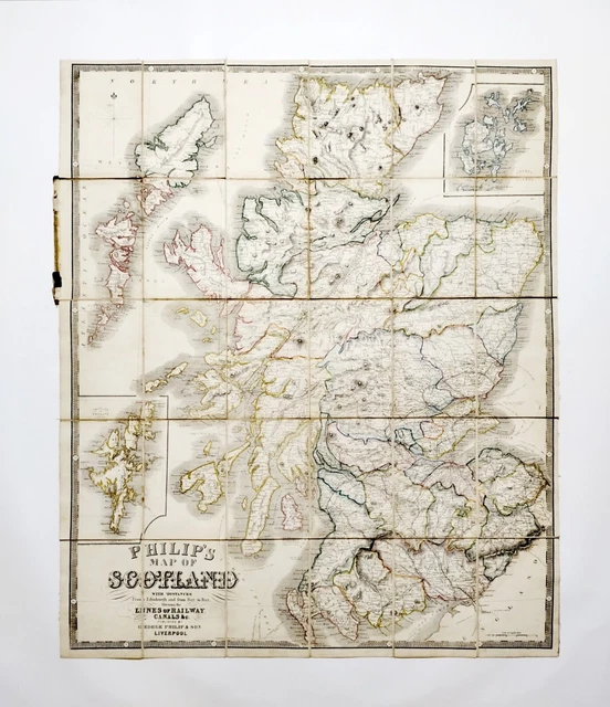 PHILIP'S TRAVELLING MAP of SCOTLAND railways original antique map c ...