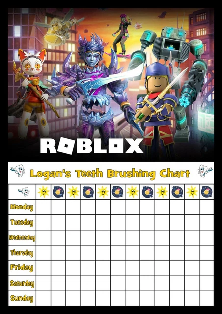 ROBLOX PERSONALISED 6 Week Teeth Brushing Reward Chart & 200 Stickers £ ...