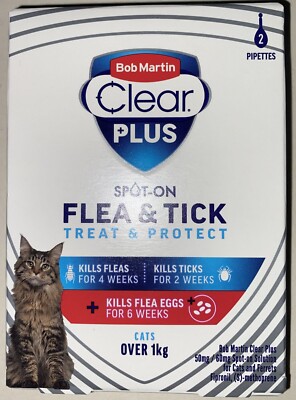 BOB MARTIN CLEAR Spot On Flea Treatment Cats over 1kg.Kills Fleas Ticks ...