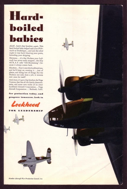 1940S WW2 VINTAGE Lockheed Hudson Bomber War Airplane Fighter Plane Art ...