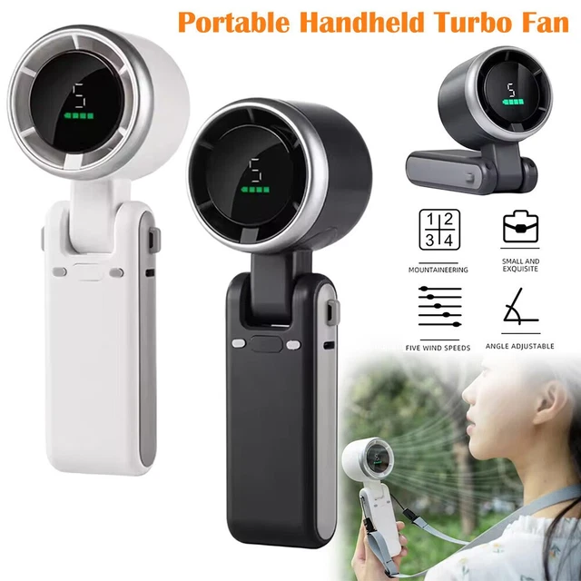 PORTABLE FAN HANDHELD Turbo 5 Gear Wind Rechargeable Pocket Fan with ...