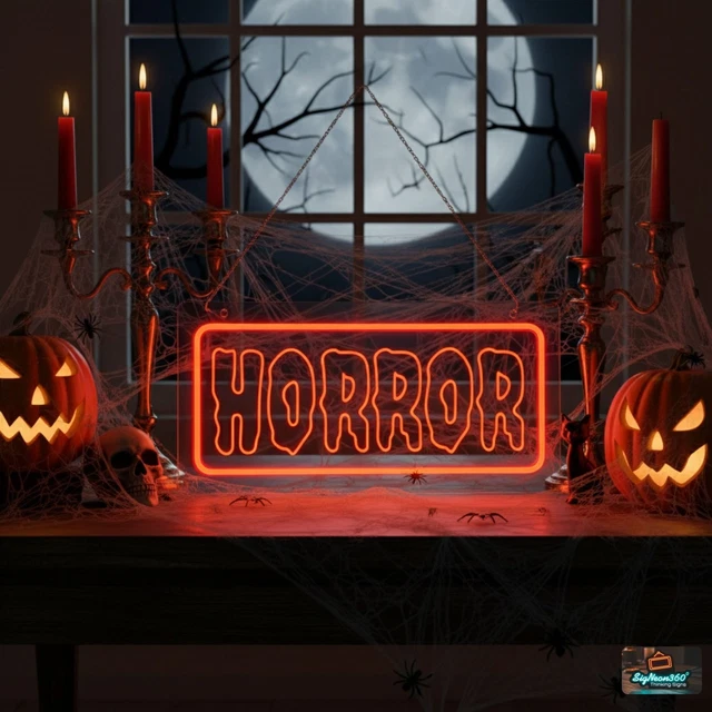 HORROR NEON SIGN LED Light Scary Halloween Wall Decor Spooky Party Bar ...