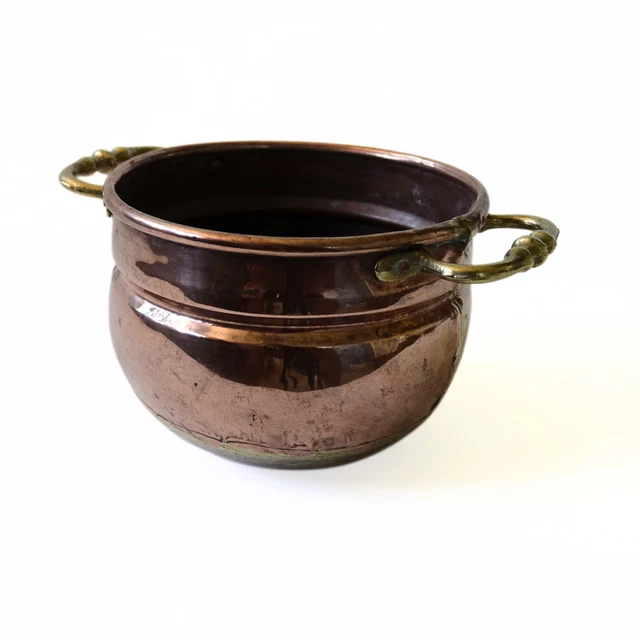 ANTIQUE LARGE COPPER pot with brass handles handmade from Sweden early ...