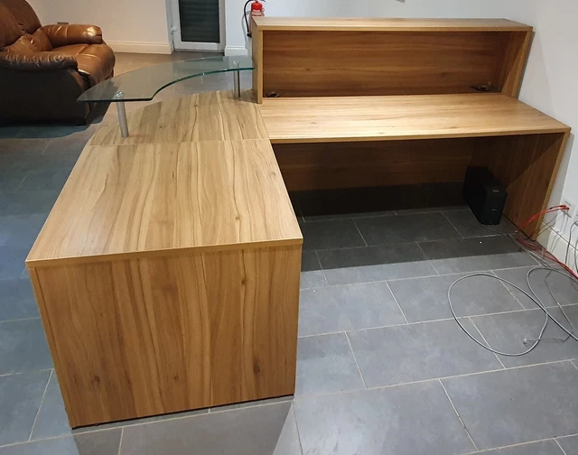 RECEPTION DESK WOOD Curved Reception Desk Office Aluminium Plinth Glass ...