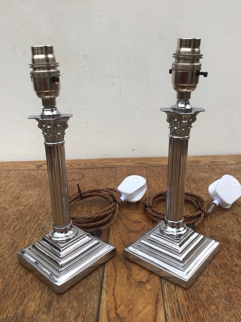 PAIR OF ART Deco Chrome Corinthian Column Table Lamps, Fully Rewired £ ...