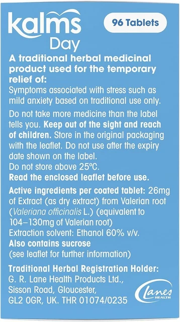 KALMS DAY 96 Tablets Traditional Herbal Medicinal for Temporary Relief ...