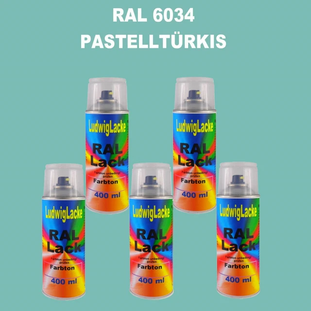 RAL 6034 TURQUOISE Pastel Brillant Aérosols 5 X 400ml Spray Peinture ...