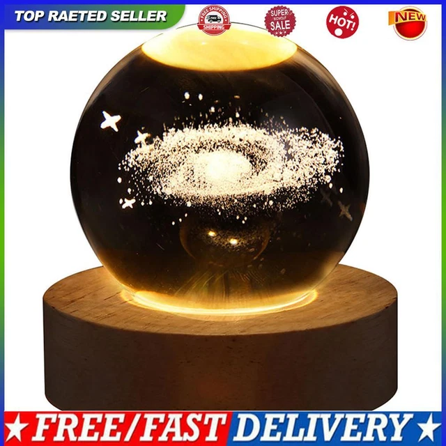 ASTRONOMY CRYSTAL BALL Light Wooden Base 3D Planet Galaxy Lamp LED ...