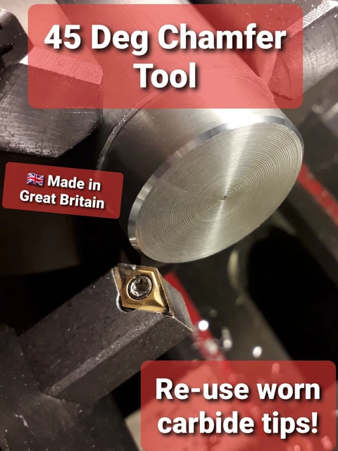 45 DEG CHAMFER Mini Lathe Tool 8mm Recycle Worn Carbide Tips British ...