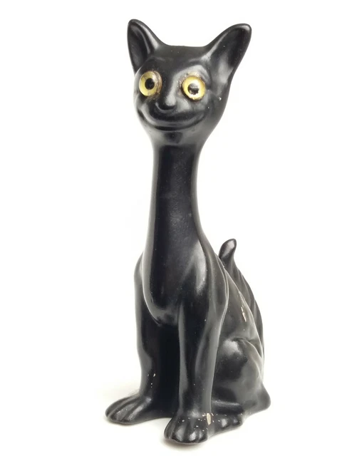 ANTIQUE LUCKY BLACK Cat Victorian Bretby Pottery Glass Eyes Figure ...