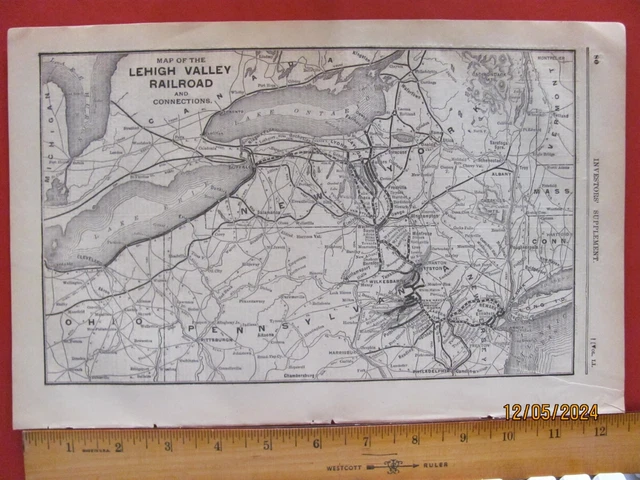 1890 LEHIGH VALLEY RAILROAD ORIGINAL SYSTEM ROUTE MAP in NY PN £39.97 ...