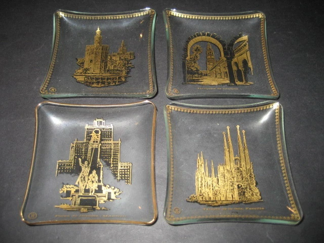 4 ASH TRAYS Crystal Tower of The Gold Mosque Cordoba, Don Quixote, Holy ...