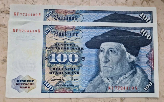 🌟ZWEI 100 DM Geldscheine Deutsche Mark Banknoten Scheine 1977 🌟 EUR 200 ...