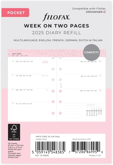 FILOFAX WEEK TO view 2025 - Pocket - Multilanguage - Pocket $31.68 ...