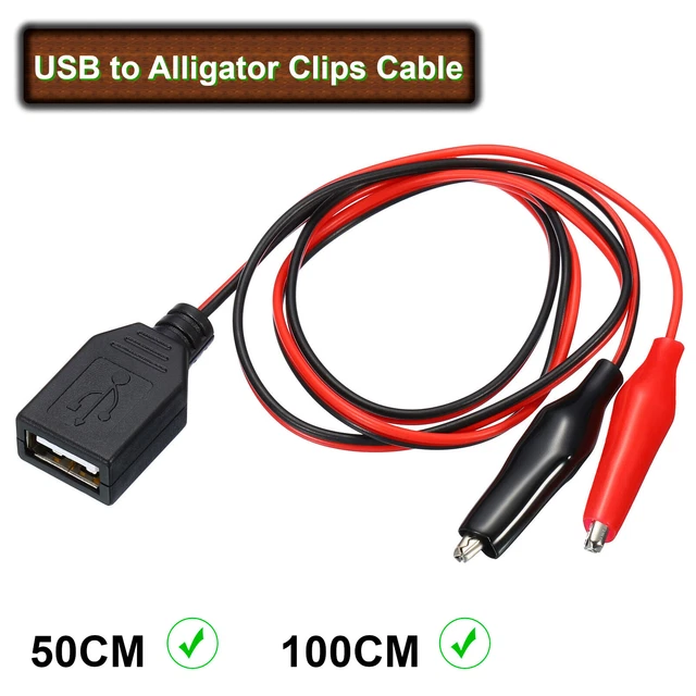 ALLIGATOR TEST CLIPS Clamp to USB Female Power Supply Adapter Cable ...