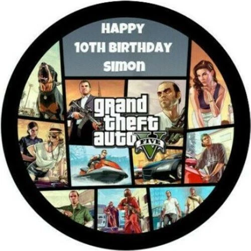GRAND THEFT AUTO 5 Personalised 8" Round Edible Cake Topper EUR 7,38 ...