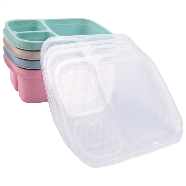 4 PACK BENTO Lunch Box,3-Compartment Meal Prep Containers,Lunch Box for Kid P5B3 EUR 17,14 ...