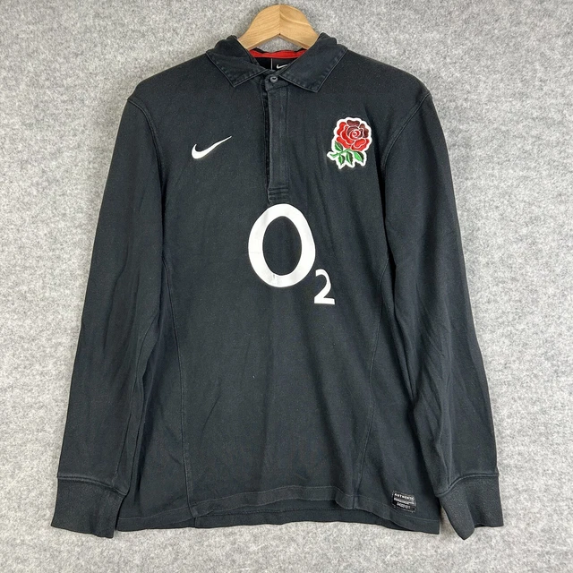 NIKE ENGLAND RUGBY Shirt Long Sleeve Polo Jumper Jersey Mens Medium M ...