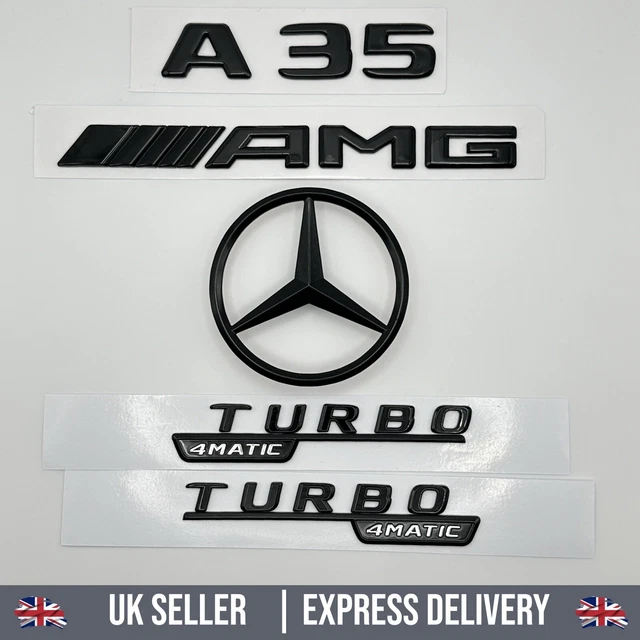 MERCEDES BENZ A35 W177 AMG TURBO 4MATIC Gloss Black Badge Set £39.95 ...