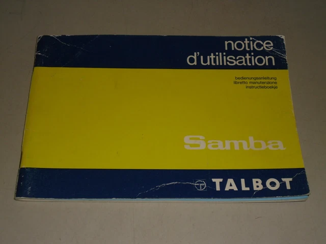 MODE D 'EM Ploi Livret Manutenzione Instructieboekje Talbot Samba, 07/ ...