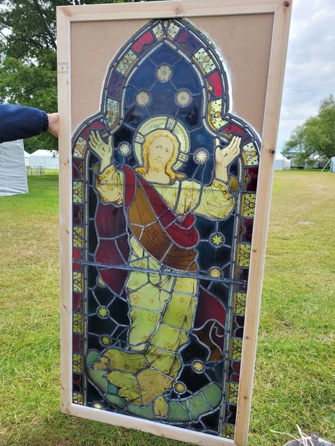LARGE ANTIQUE RECLAIMED Church Chapel Religious Stained Leaded Glass ...
