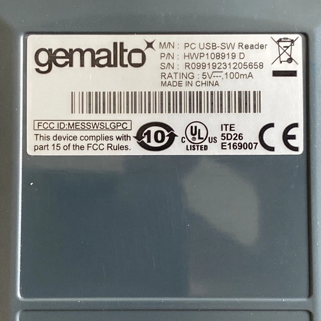 LETTORE DI SMART Card Pc Usb -Sw Reader Gemalto EUR 17,00 - PicClick IT