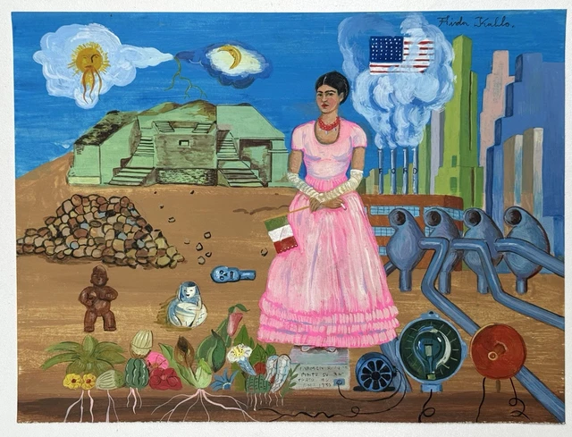 FRIDA KAHLO (HANDMADE) Drawing On Old Paper Signed & Stamped, vtg art ...