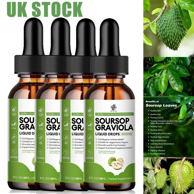 100% PURE GRAVIOLA Soursop Liquid Drops 1800mg Fruit & Leaf Herbal ...