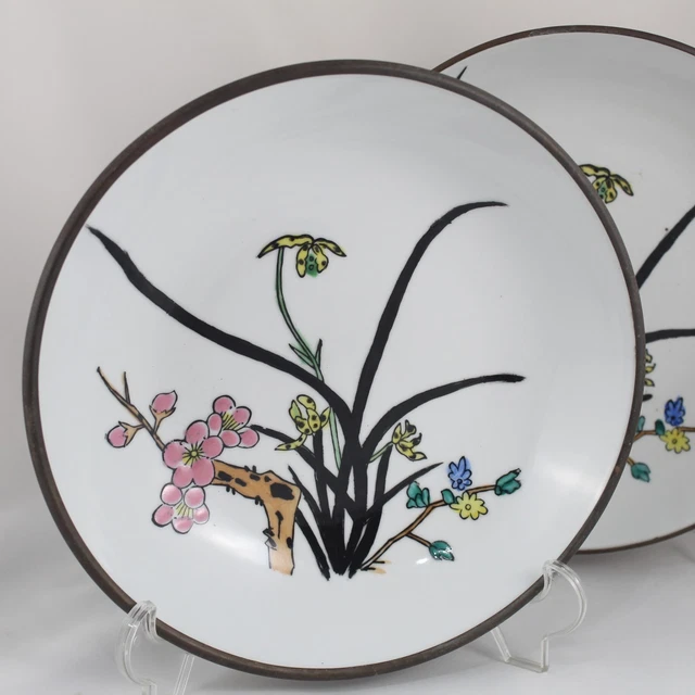 ANTIQUE 1950S CHINESE Ceramic Cloisonne Floral Hand Painted Decorative ...