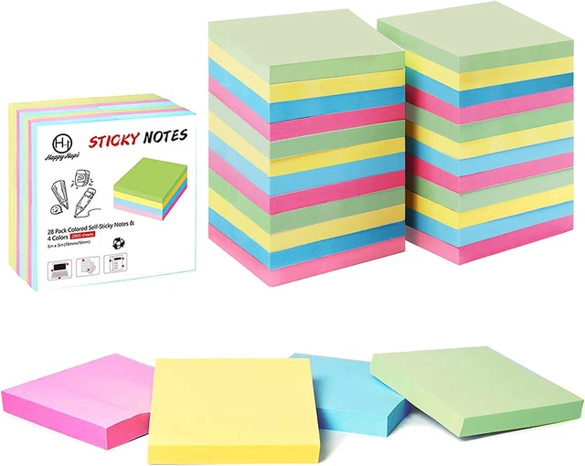 STICKY NOTES 3X3 Inches Bulk 28 Pack 2800 Sheets Colored Self-Stick ...