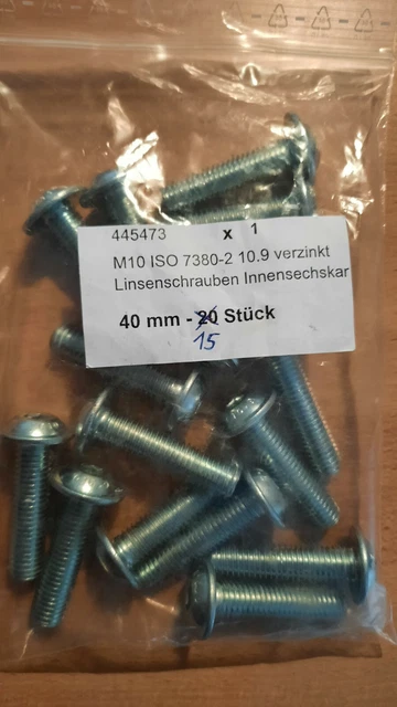 M10X40 ISO 7380-2 10.9 verzinkt Linsenschrauben Innensechskant Flansch Flach 15x EUR 8,00 ...